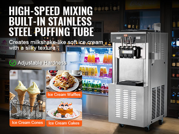 VEVOR Commercial Ice Cream Machine, 34-44 L/H Yield, 3400W 3-Flavor ...