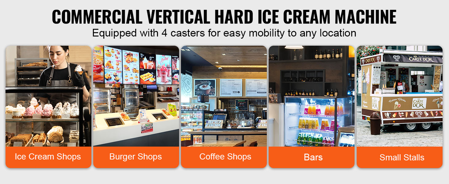 VEVOR Commercial Ice Cream Machine, 20-25L/H Yield, 2400W 1-Flavor Hard ...