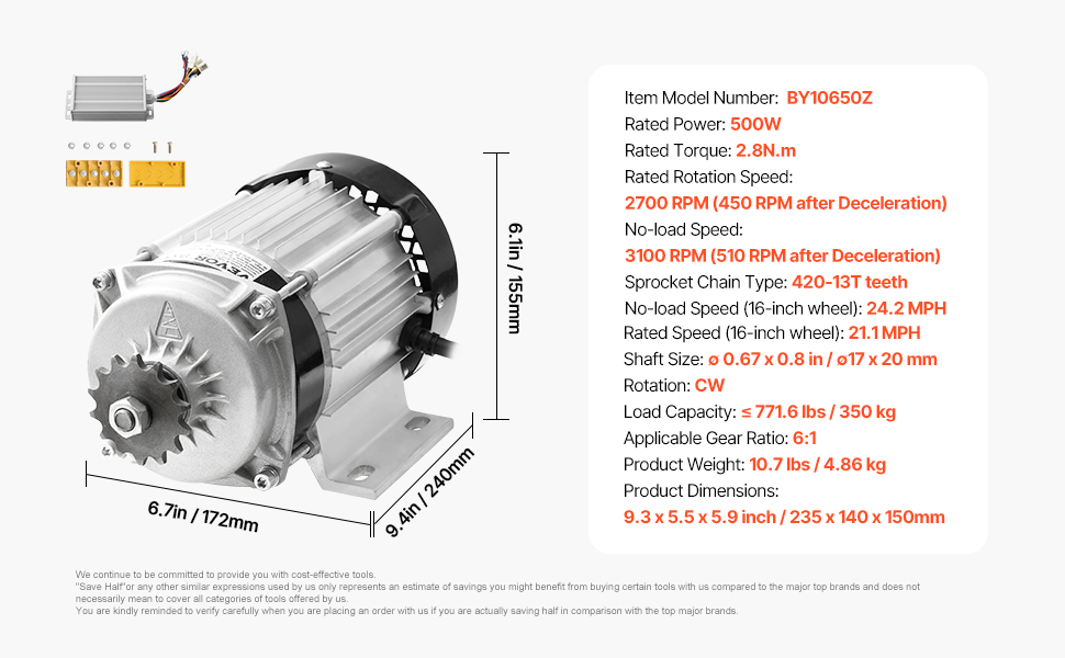 500W Electric Brushless DC Motor Kit 48V 2700rpm with Upgraded Speed ...