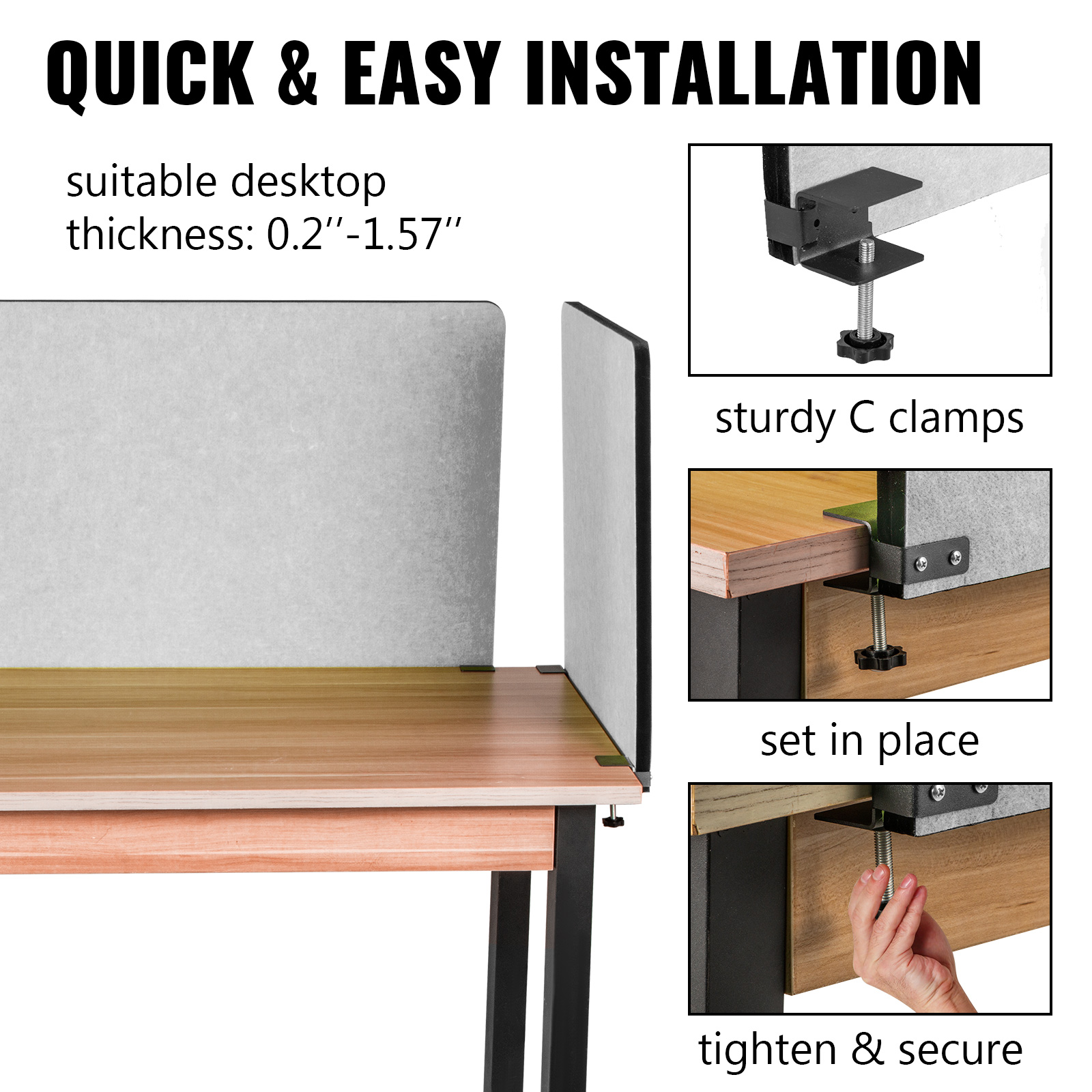 Vevor Desk Divider Desk Privacy Panel 48’’3 Panels Desktop Partition ...