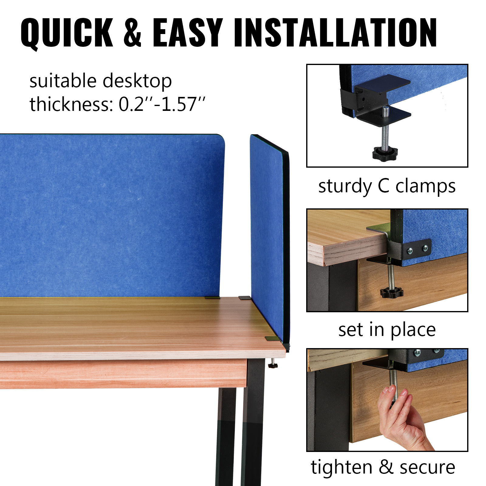 Vevor Desk Divider Desk Privacy Panel 48'' 3 Panels Desktop Partition ...