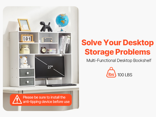 VEVOR Desktop Bokhylla Vit Desktop Storage Organizer 3-nivå för kontor ...