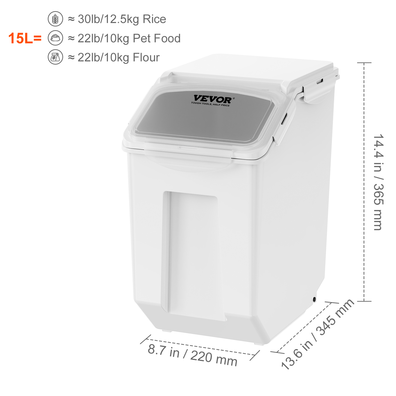 Mophorn Ingredient Storage Bin, 2 x 15L Dispenser Bin with 2 Measuring ...