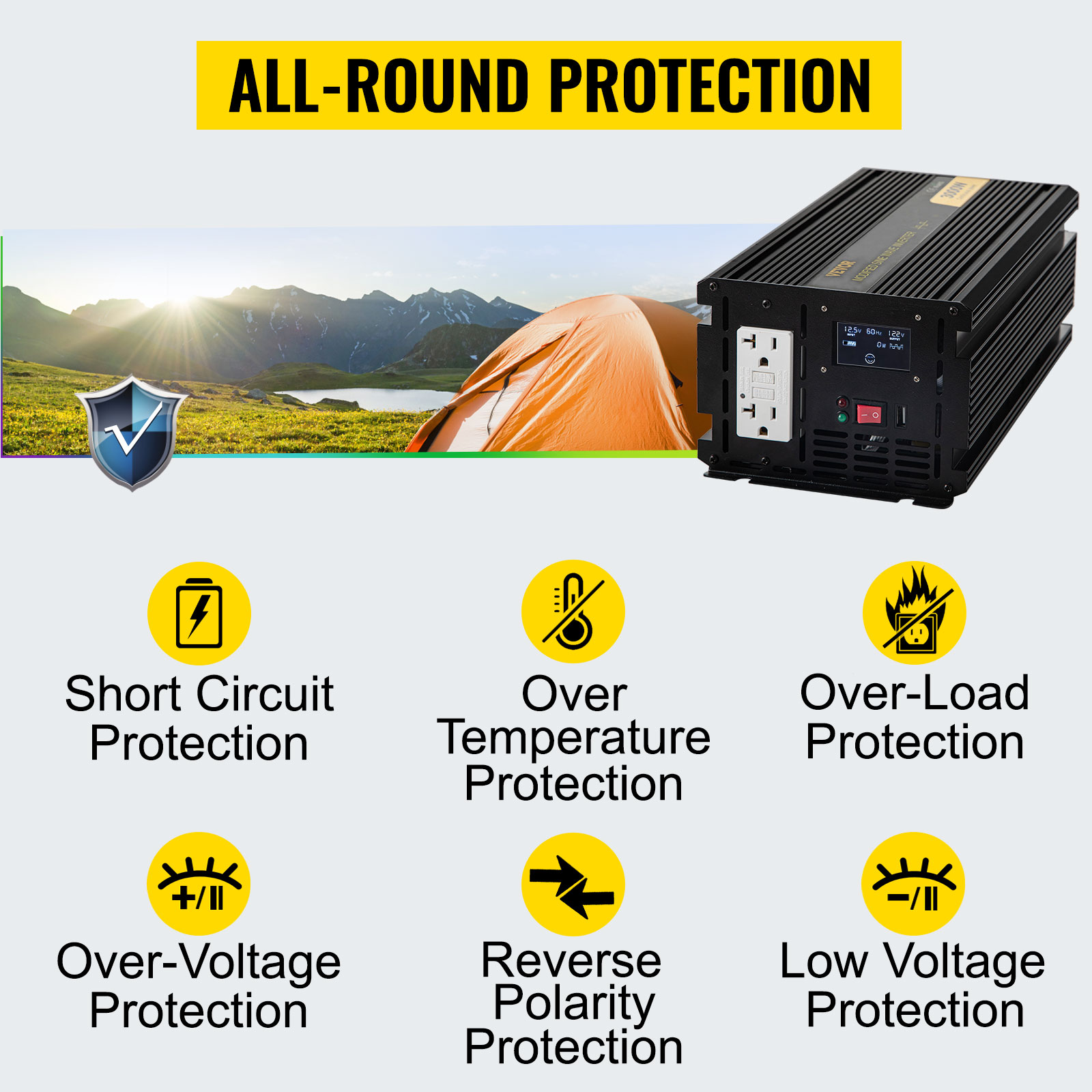 VEVOR Power Inverter, 3000W Modified Sine Wave Inverter, DC 12V to AC ...