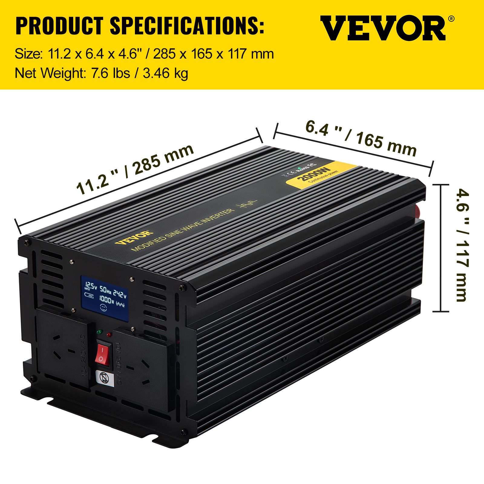 VEVOR Power Inverter 2000W/4000W 12V/240V 100% Full Power Camping Trip ...