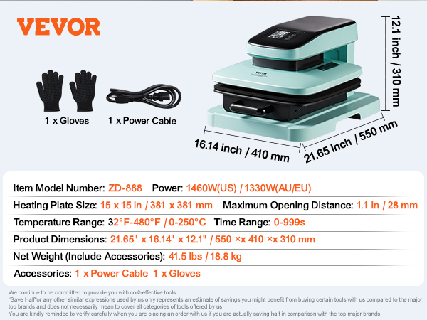 VEVOR Auto Heat Press Machine for T Shirts, 15 x 15 in Heating Panel ...