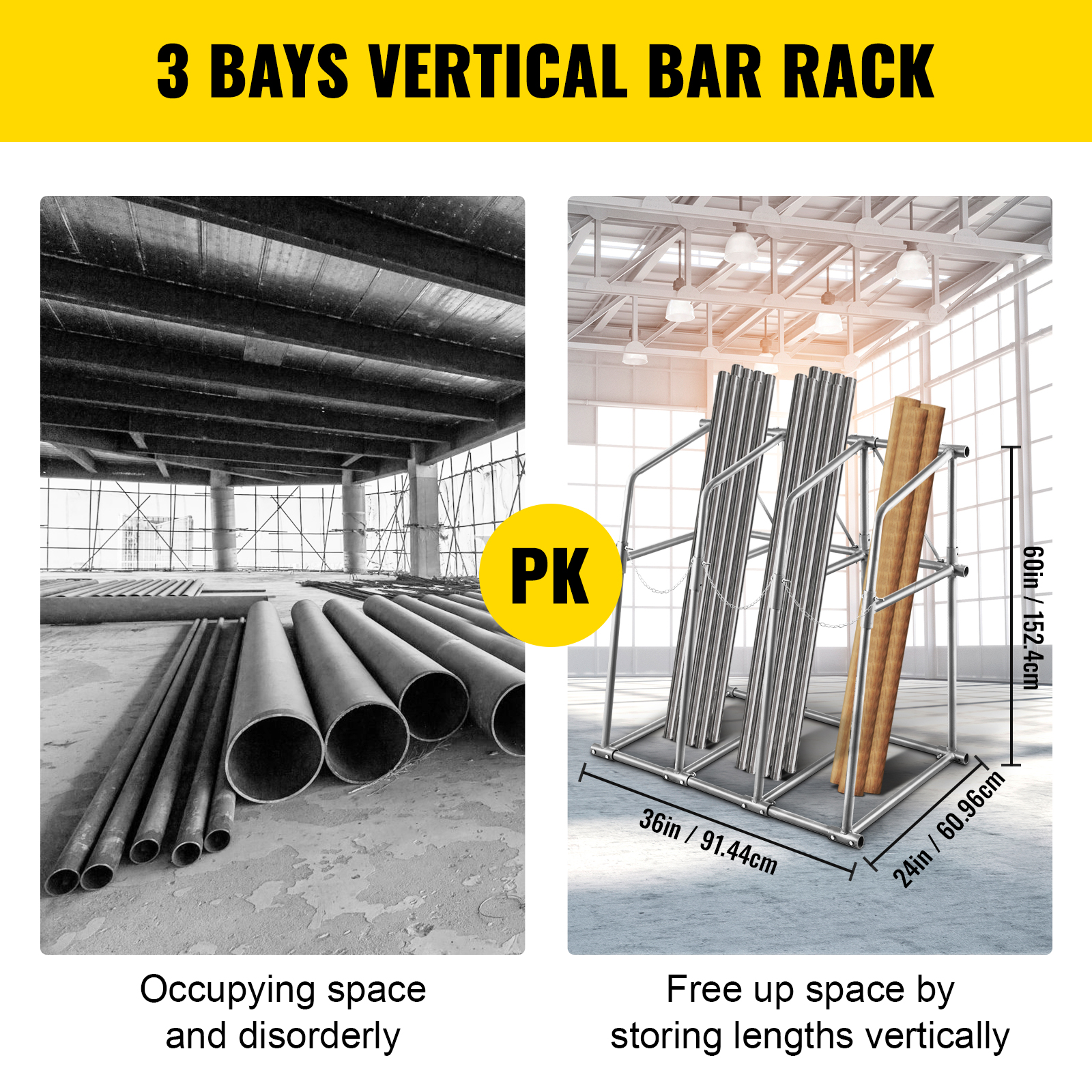 VEVOR Vertical Bar Rack, 36"W x 24"D x 60"H Vertical Material Bar Rack ...