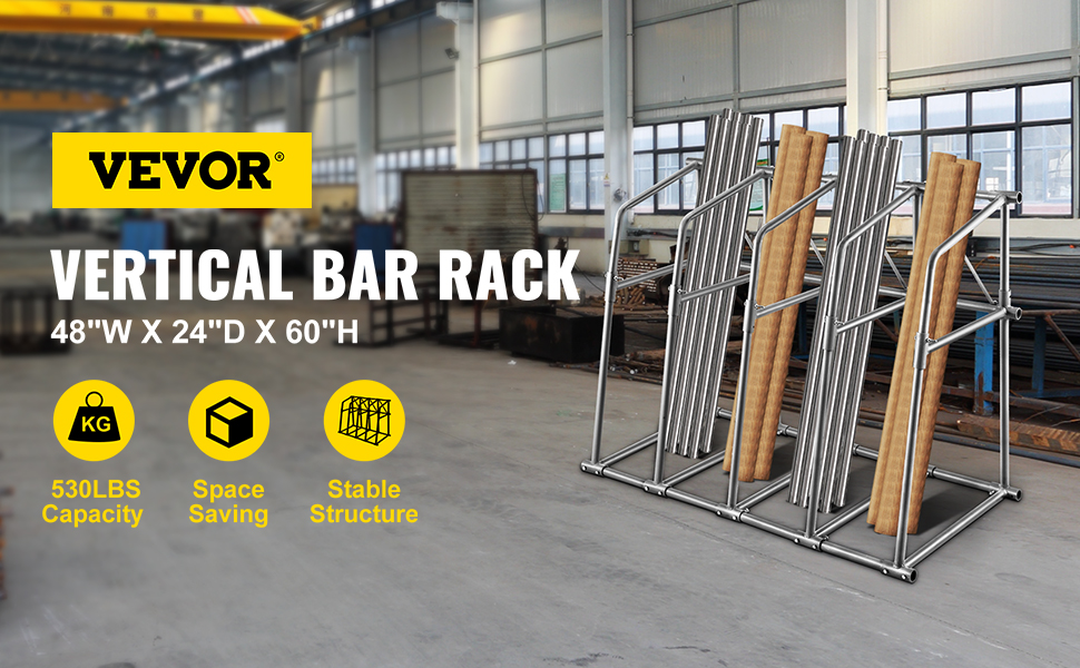VEVOR Vertical Bar Rack, 48"W x 24"D x 60"H Vertical Material Bar Rack ...
