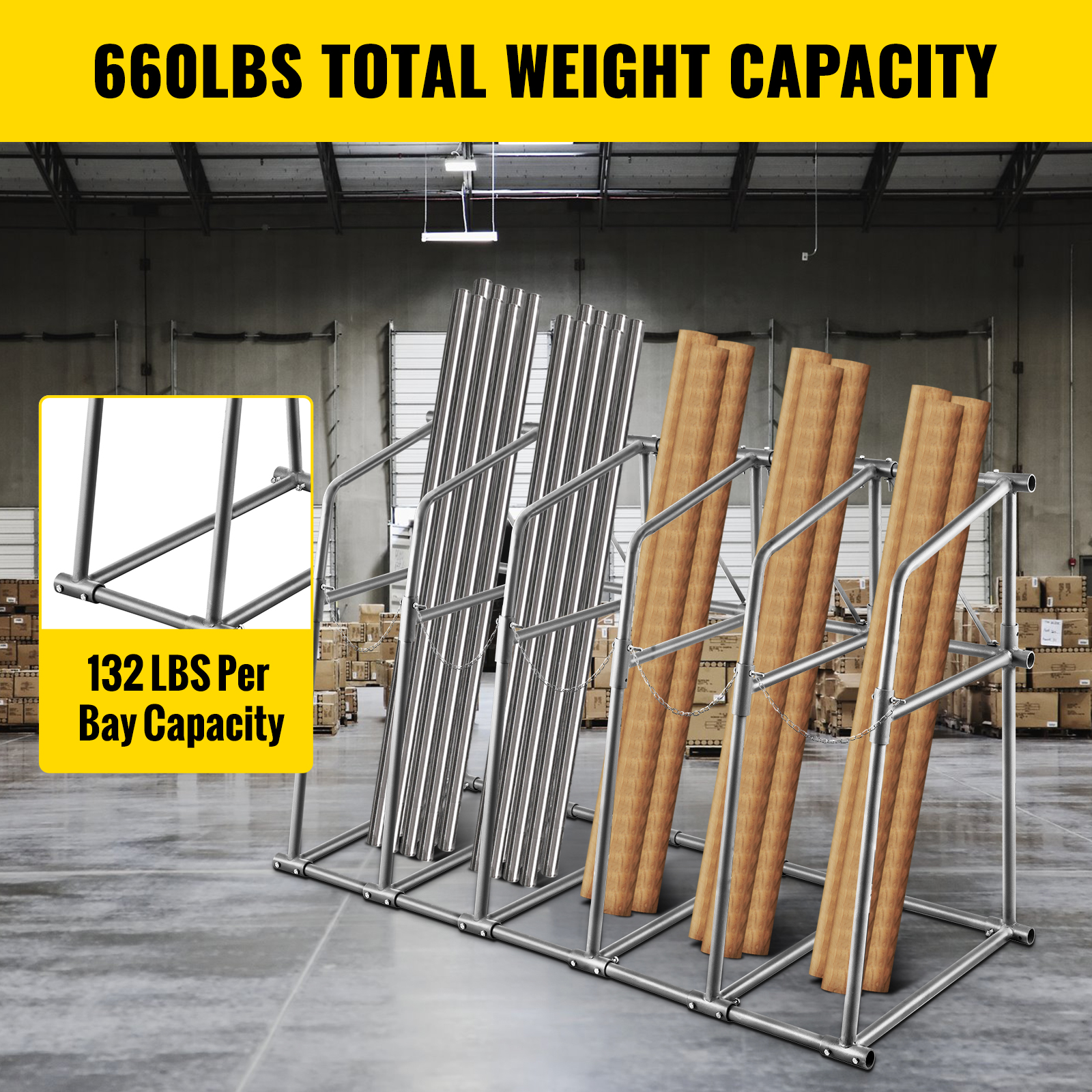 VEVOR Vertical Bar Rack, 60"W x 24"D x 60"H Vertical Material Bar Rack ...