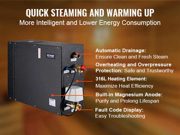 VEVOR 12KW Steam Shower Generator, Segmented Heating & Temperature ...