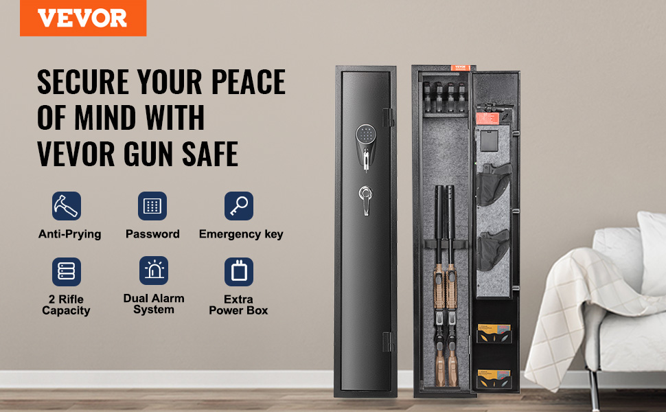 VEVOR 2 Rifles Gun Safe, Rifle Safe with Lock & Digital Keypad, Quick ...