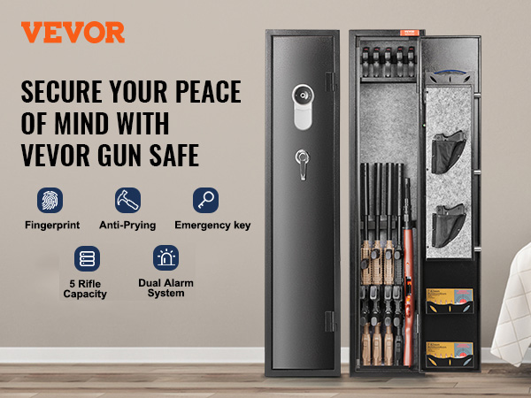 VEVOR 5 Rifles Gun Safe, Rifle Safe with Fingerprint Lock, Quick Access ...