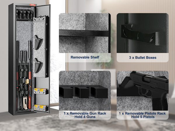 VEVOR 5 Rifles Gun Safe, Rifle Safe with Fingerprint Lock, Quick Access ...