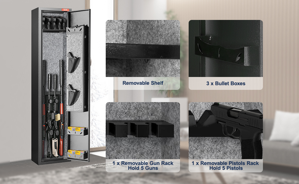 VEVOR 5 Rifles Gun Safe, Rifle Safe with Fingerprint Lock, Quick Access ...