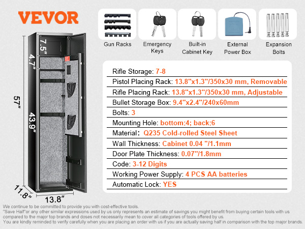 VEVOR 6 Rifles Gun Safe, Rifle Safe with Digital Keypad & Lock, Gun ...