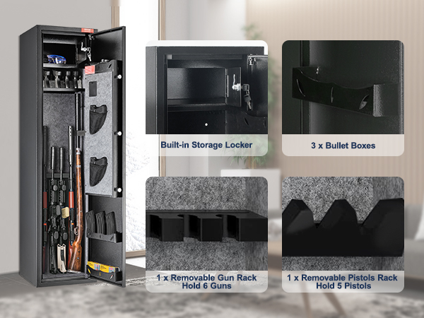 VEVOR 6 Rifles Gun Safe, Rifle Safe with Digital Keypad & Lock, Gun ...