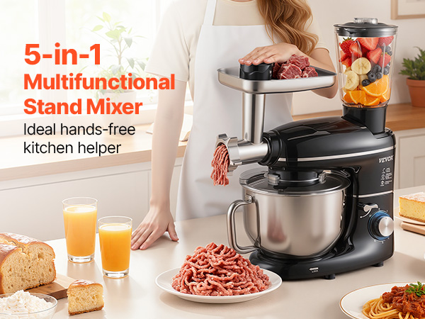 3-in-1 Stand Mixer 5.9 QT Electric Dough Mixer 660W 6 + P Speeds Food ...