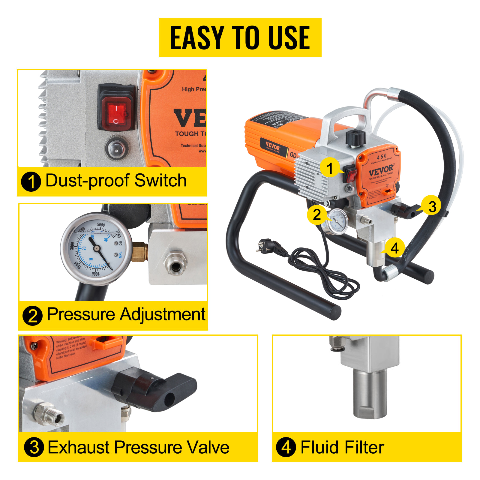 VEVOR Pulvérisateur sans Air Haute Pression Pistolet de Peinture Mural 1500 W | VEVOR FR