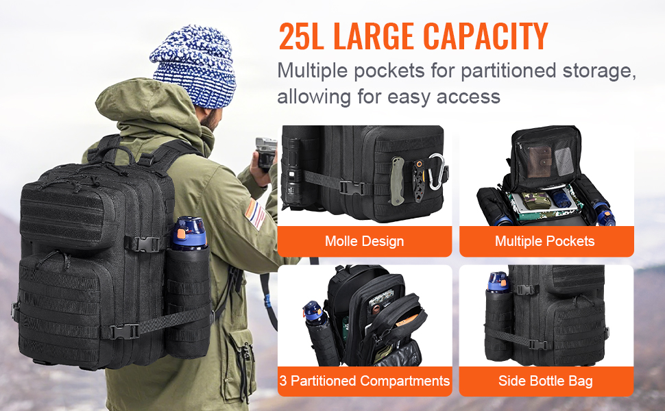 Tactical Backpack 25L Military Backpack with Molle Mode & 3 ...