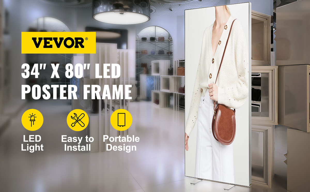 VEVOR LED Poster Frame, 34" x 80" Large Sidewalk Sign, Backlighting LED ...