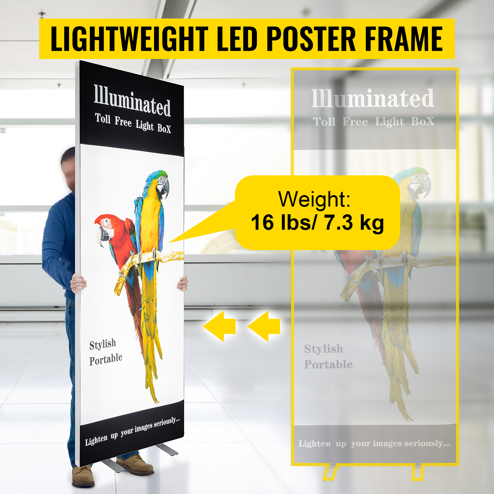 VEVOR LED Poster Frame, 34" x 80" Large Sidewalk Sign, Backlighting LED ...