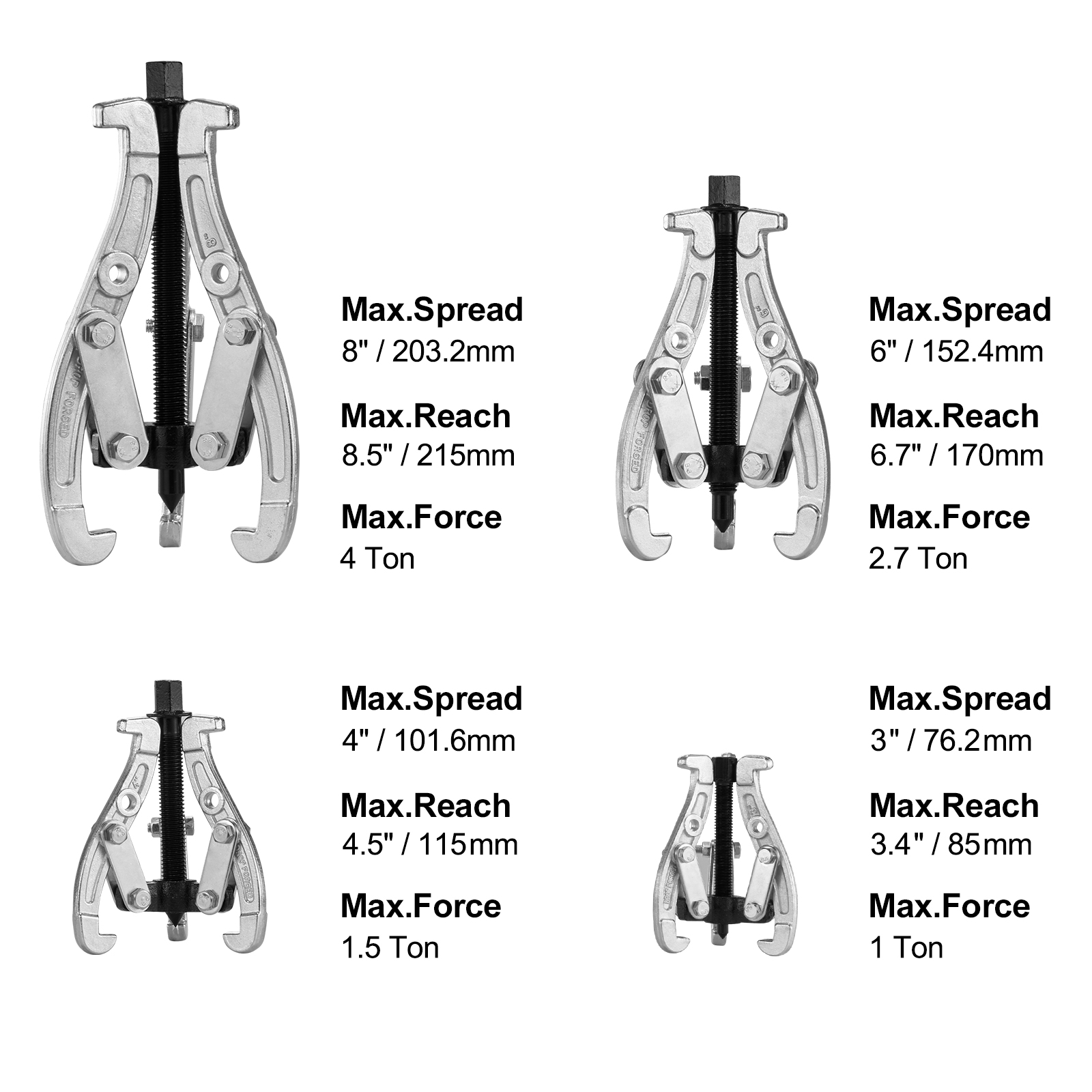 VEVOR Gear Puller Set, 3" 4" 6" 8" Puller Kit, 3 Jaw Gear Bearing ...