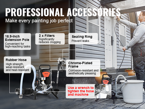 VEVOR 950W Stand Airless Paint Sprayer, 3000PSI High Efficiency ...