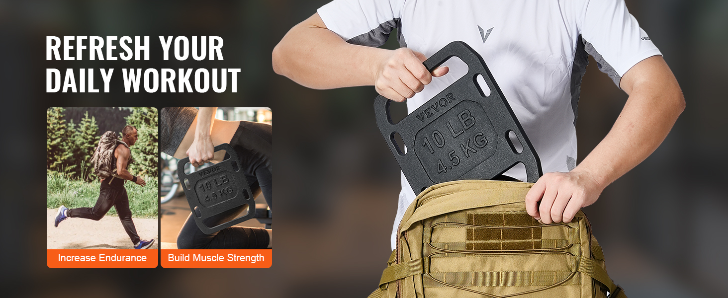 VEVOR Cast Iron Ruck Weights for Rucking Weight Plate with Handle 10LB ...