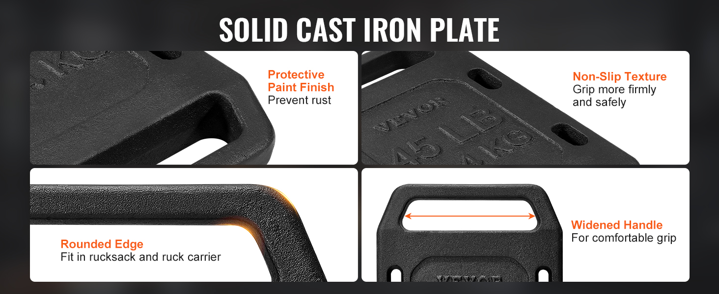 VEVOR Cast Iron Ruck Weights for Rucking Weight Plate with Handle 45LB ...