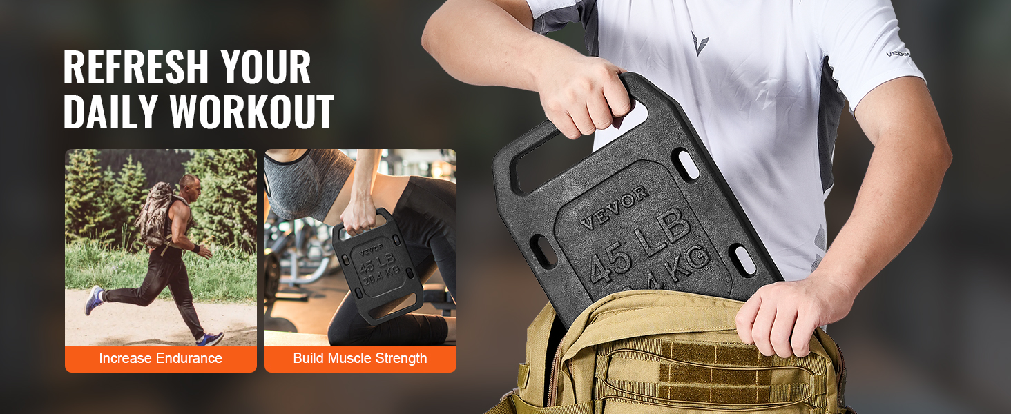 VEVOR Cast Iron Ruck Weights for Rucking Weight Plate with Handle 45LB ...