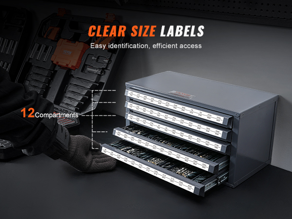 VEVOR Drill Bit Dispenser Cabinet, Five-Drawer Drill Bit Organizer ...