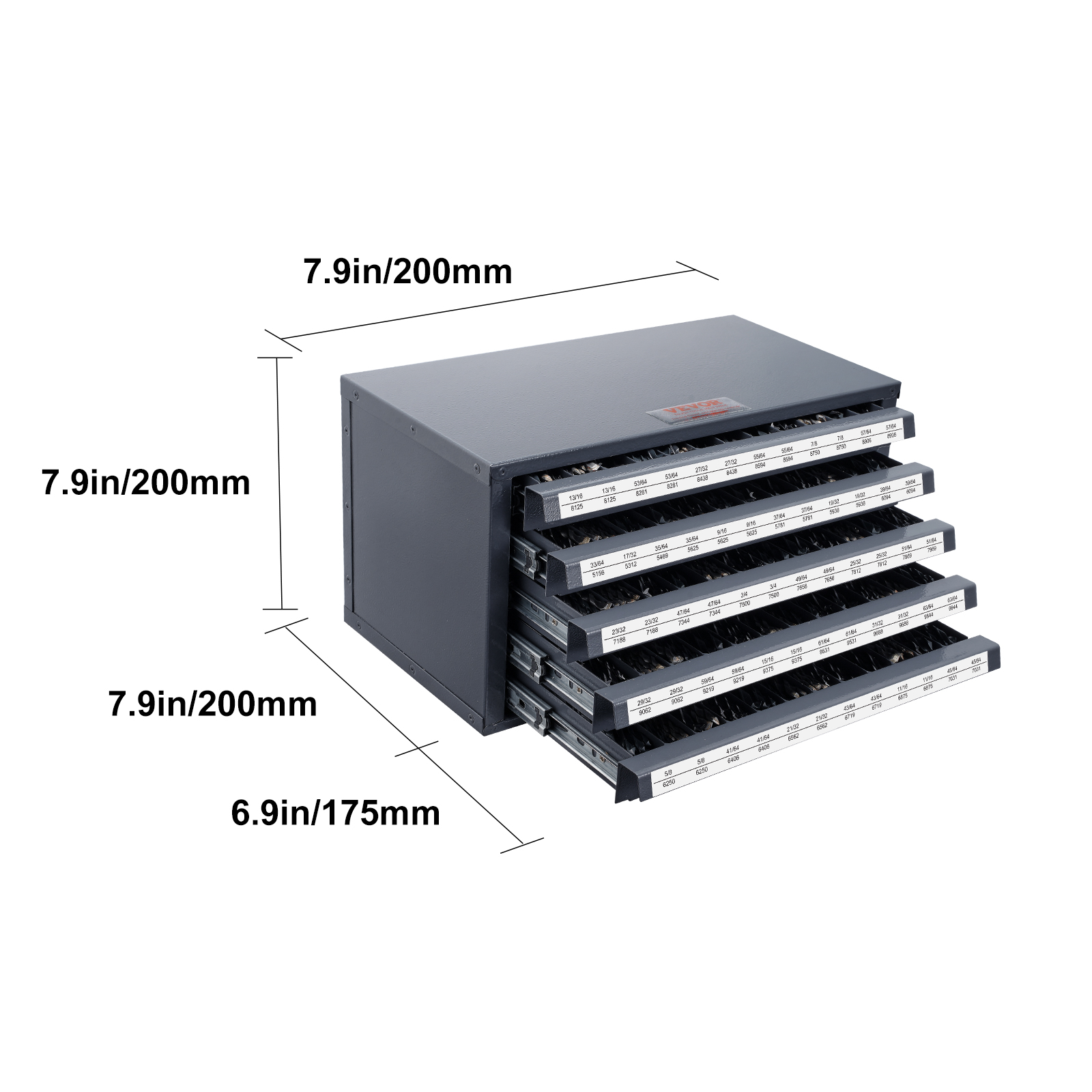 VEVOR Drill Bit Dispenser Cabinet, Five-Drawer Drill Bit Organizer ...
