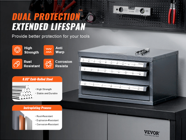 VEVOR Drill Bit Dispenser Cabinet, Three-Drawer Drill Bit Organizer Cabinet for A to Z, Steel ...