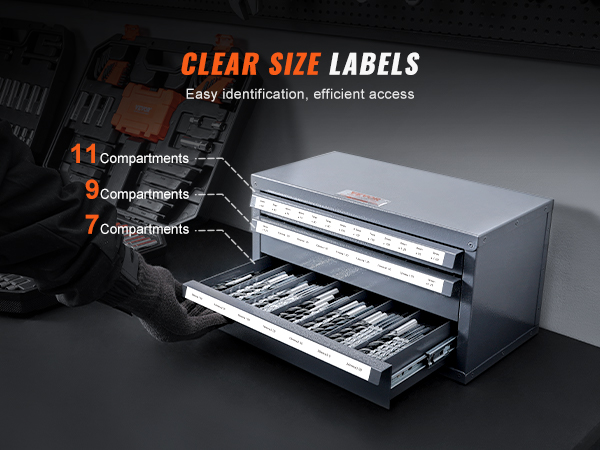 VEVOR Drill Bit Dispenser Cabinet, Three-Drawer Drill Bit Organizer ...