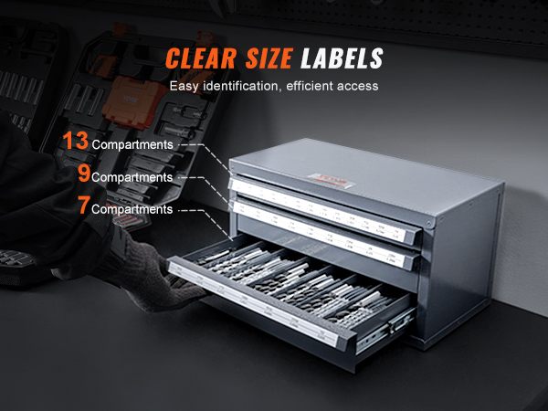 VEVOR Drill Bit Dispenser Cabinet, Three-Drawer Drill Bit Organizer Cabinet for 1/16" to 1/2 ...
