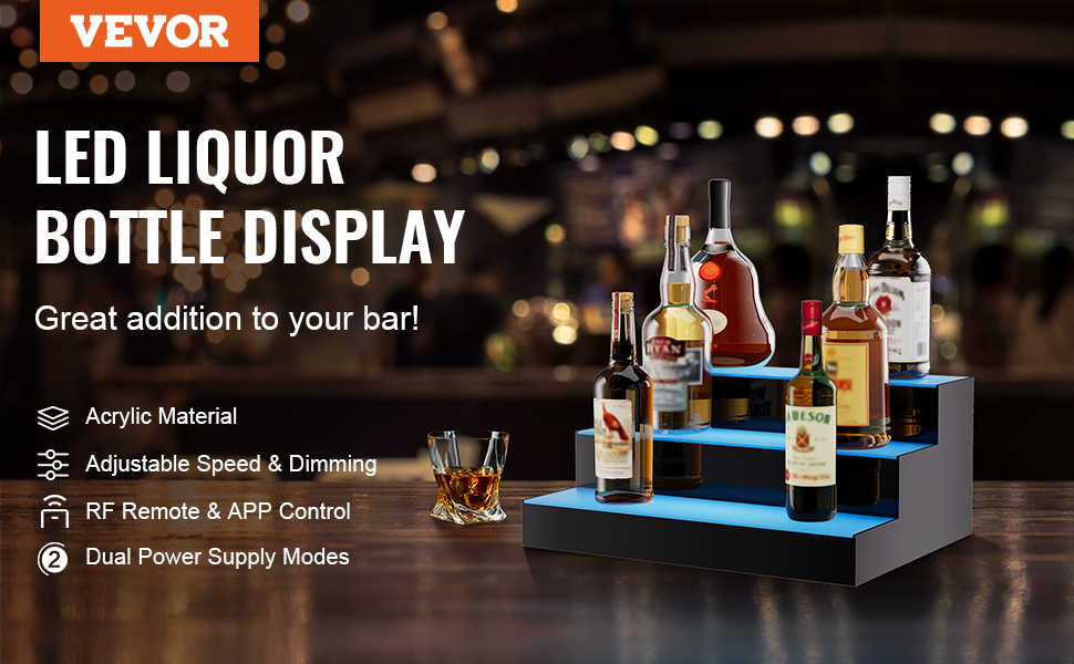 VEVOR LED Lighted Liquor Bottle Display Bar Shelf RF & App Control 16 ...