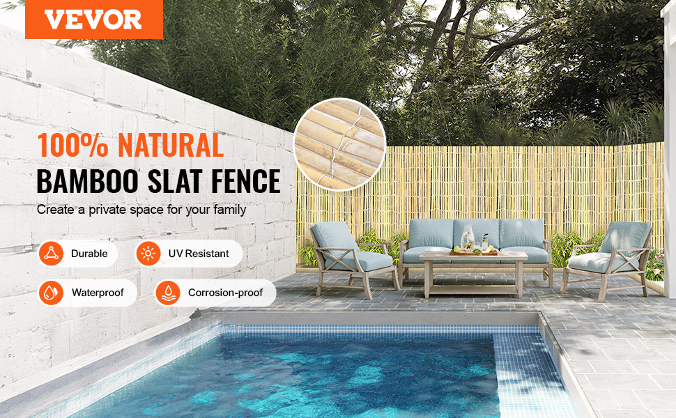 VEVOR Natural Bamboo Slat Screening Privacy Bamboo Slat Fence 6 ft H x ...
