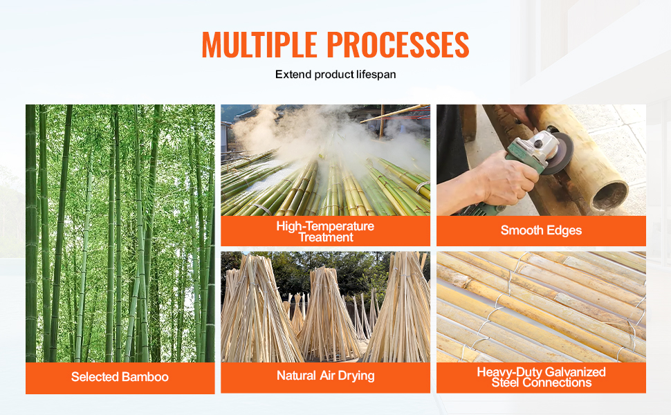 VEVOR Natural Bamboo Slat Screening Privacy Bamboo Slat Fence 6 ft H x ...