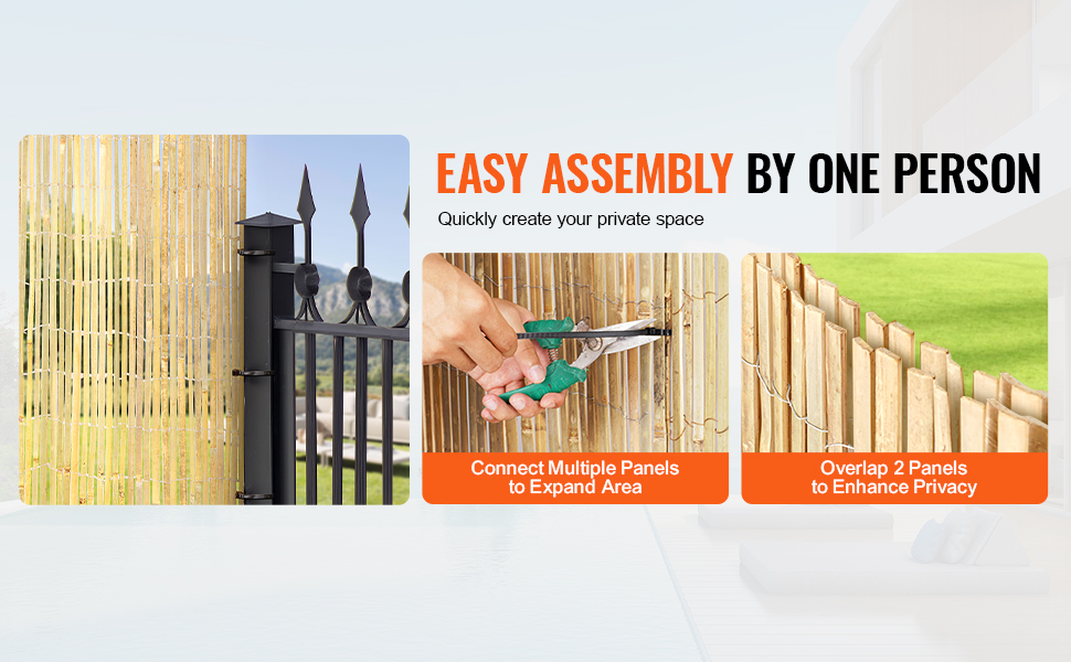 VEVOR Natural Bamboo Slat Screening Privacy Bamboo Slat Fence 6 ft H x ...