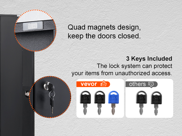 VEVOR Metal Storage Cabinet w/ 3 Keys 2 Adjustable Shelves & Magnetic ...