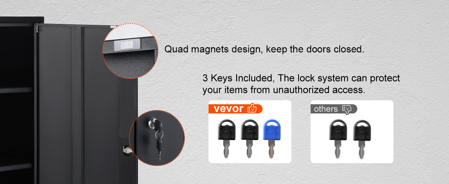 VEVOR Metal Storage Cabinet w/ 3 Keys 2 Adjustable Shelves & Magnetic ...