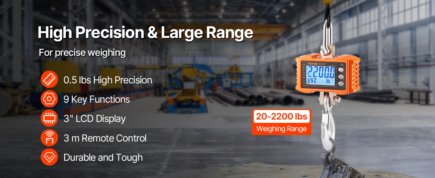 VEVOR Báscula colgante industrial digital para grúa, 2200 lb/1000 kg ...