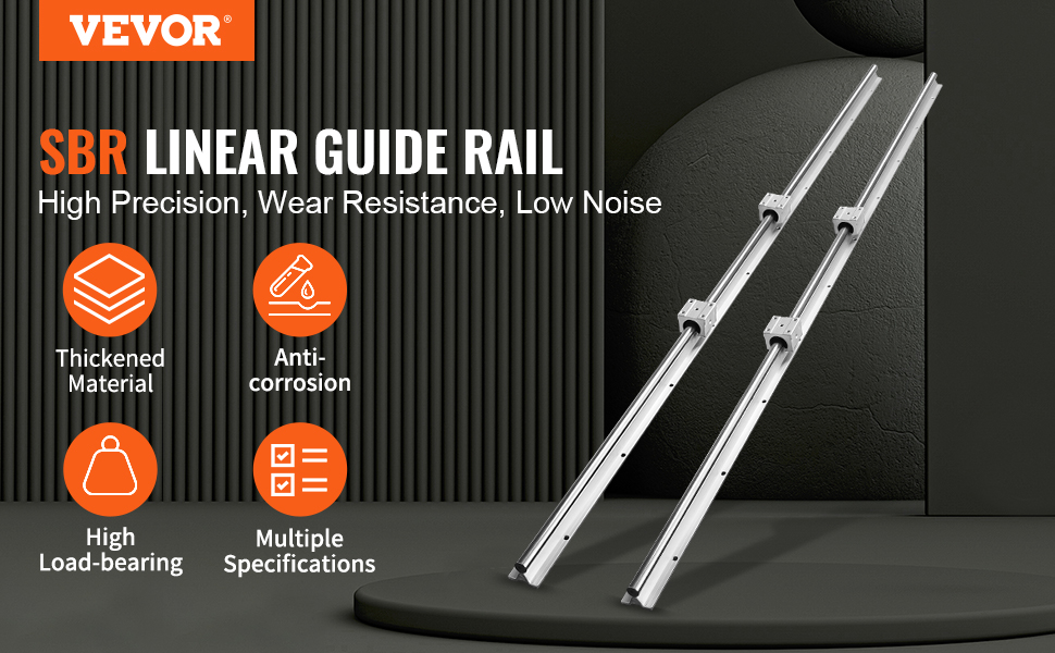 VEVOR Linear Guide Rail Set, SBR20 1500mm, 2 PCS 59 in/1500 mm SBR20 Guide Rails and 4 PCS ...
