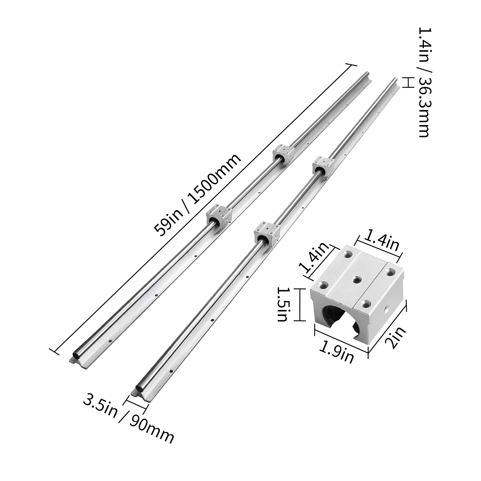 Mophorn Linear Guide Rail Set, SBR20 1500mm, 2 Rails & 4 Slide Blocks ...