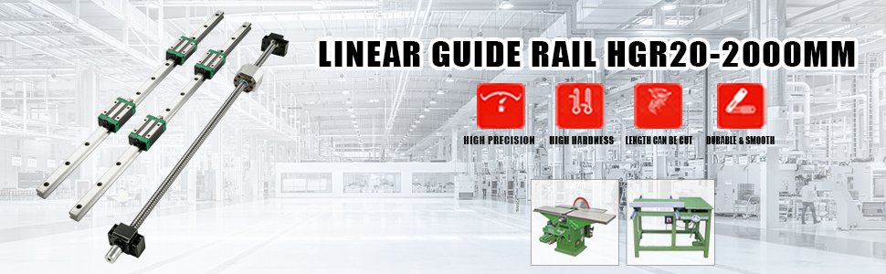 VEVOR Linear Rails HGR20-2000mmx2 Blocksx4 Ballscrew RM1605-2000mm BF12 ...