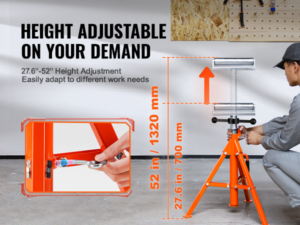 VEVOR Roller Stand, Heavy Duty 1136 KG Load Capacity, 27.6"-52" Height ...