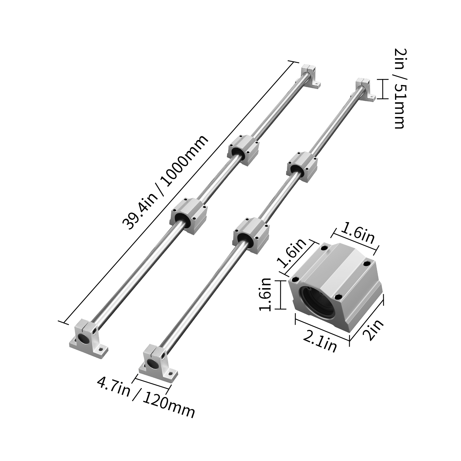 VEVOR Linear Guide Rail Set, SFC20 1000mm, 2 PCS 39.4 in/1000 mm SFC20 ...