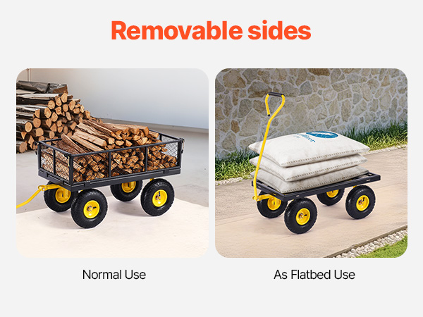 Vevor 500 Lbs Steel Garden Cart, Heavy Duty Pullable Cart with Wheels ...