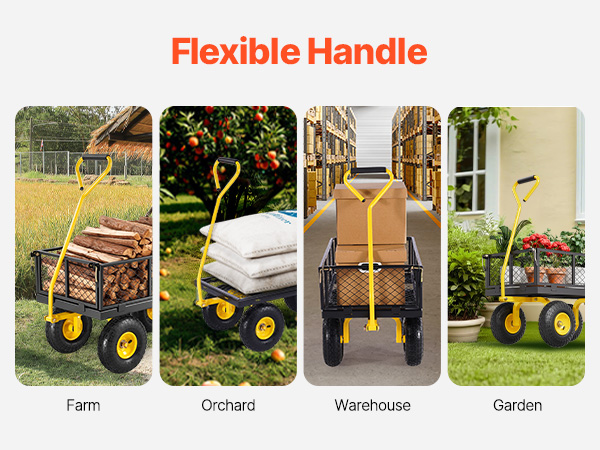 Vevor 500 Lbs Steel Garden Cart, Heavy Duty Pullable Cart with Wheels ...