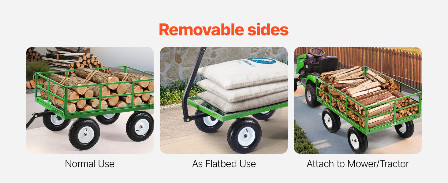 Vevor 1200 Lbs Steel Garden Cart,Heavy Duty Pullable Garden Wagon Yard ...